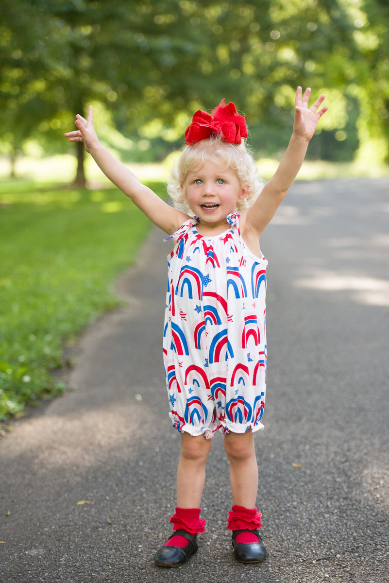 Stars & Bows Knit Rainbow Print Tie Shoulder Bubble – poshpickle.com